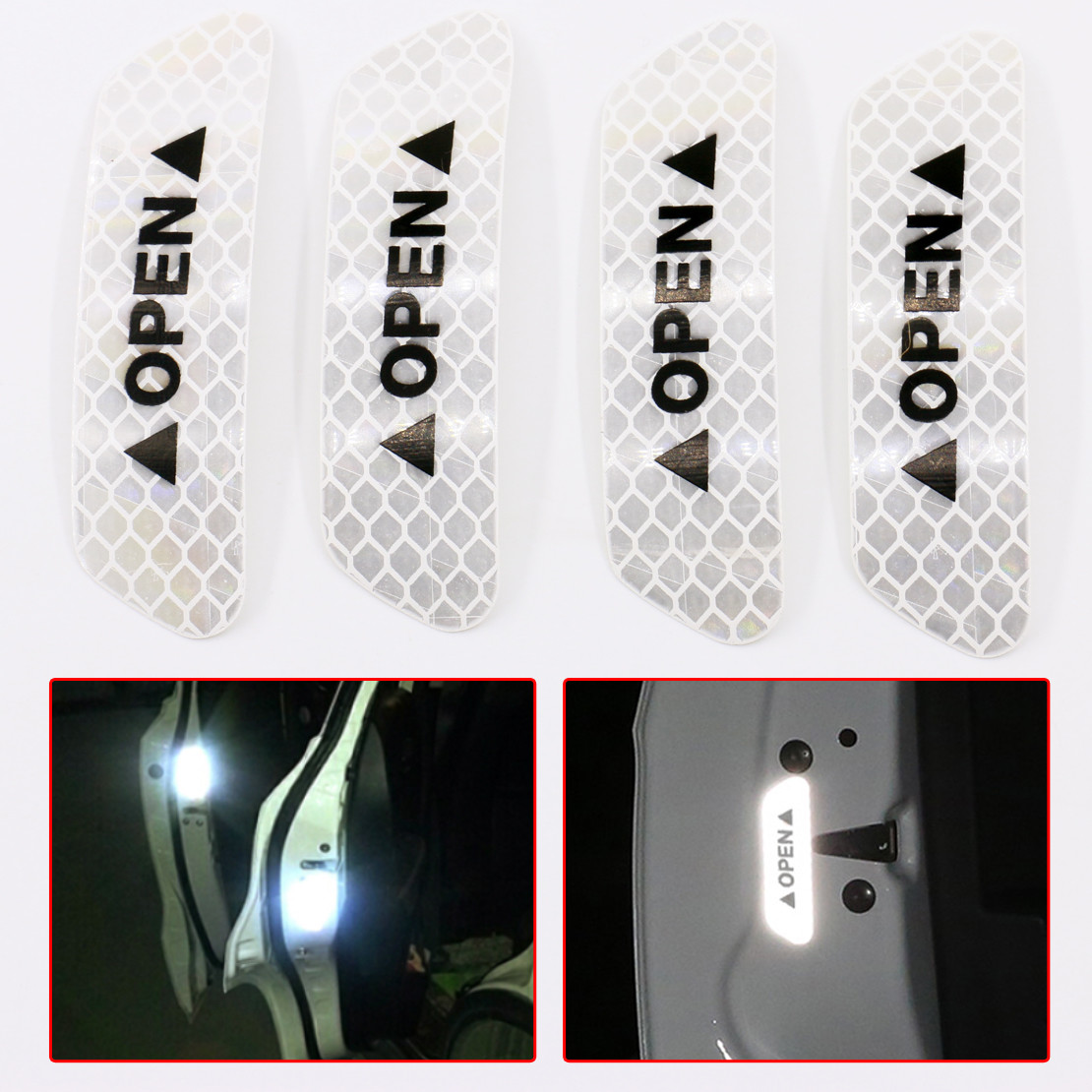 4x Car Door Open Sticker Reflective Tape Safety Warning Door Decal ...