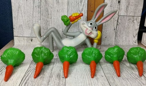 1978 Vintage Bugs Bunny Cake Topper w/ 6 Carrot Candle Stands Wilton ...