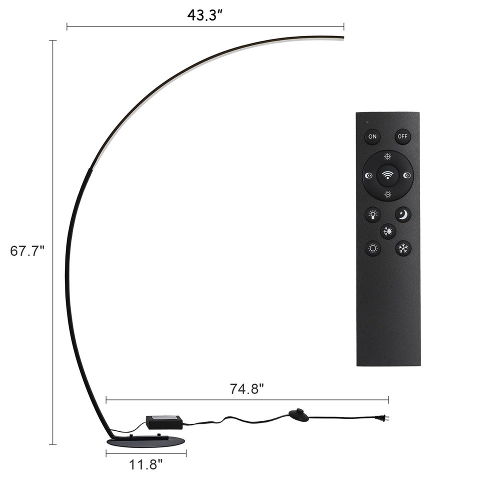 67in Dimmable LED Arc Floor lamp with 3 Color Temperatures, Modern ...