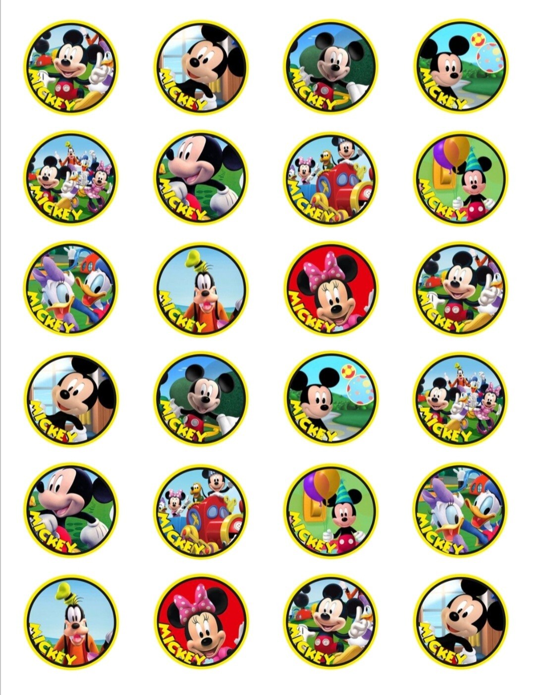 24 Mickey Mouse Edible Wafer Paper Cupcake Toppers Decoration PRE-CUT ...