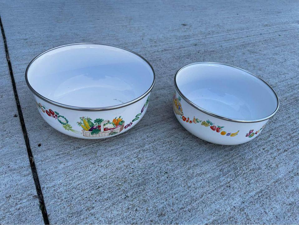 Vintage Set Of 2 Kobe Kitchen Metal Nesting Painted Bowls Enamel ...