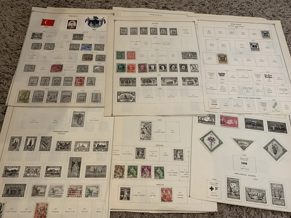 WORLDWIDE STAMP LOT ON ALBUM PAGES, MANY COUNTRIES MINT U.S. STAMPS ...