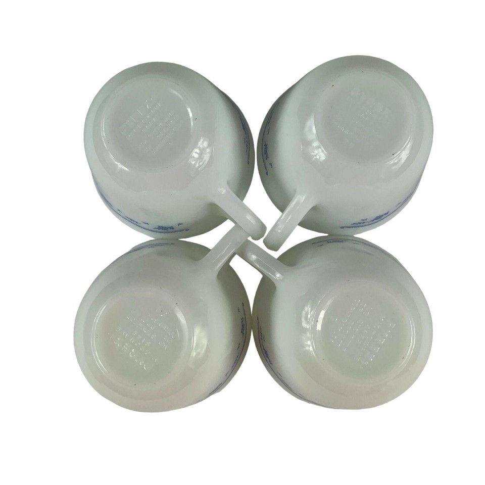 Pyrex Morning Blue Coffee Mugs Cups Corning USA Milk Glass Lot of 4 ...