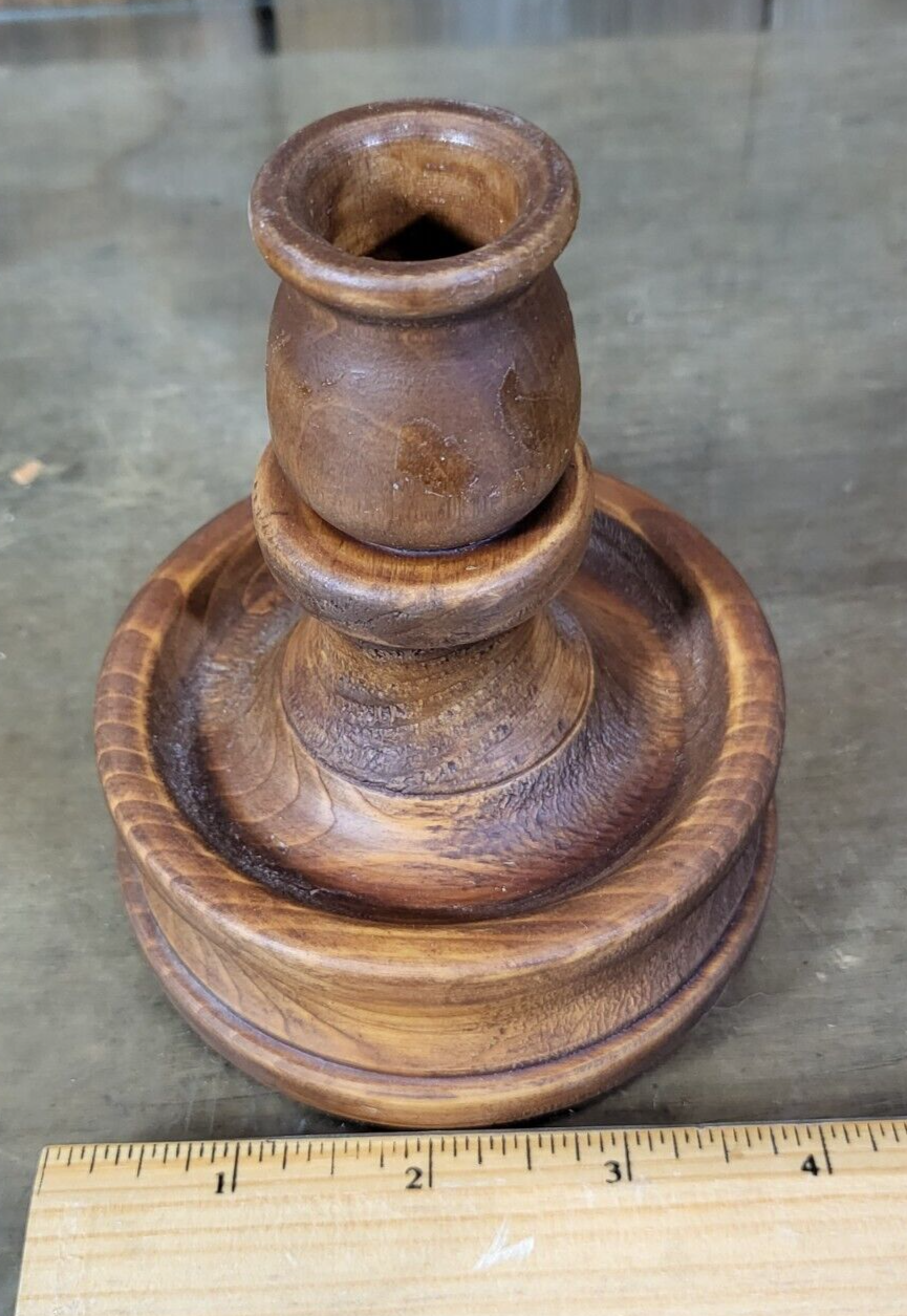GREAT ANTIQUE WOOD CANDLE HOLDER & TAPPERED CANDLE | eBay