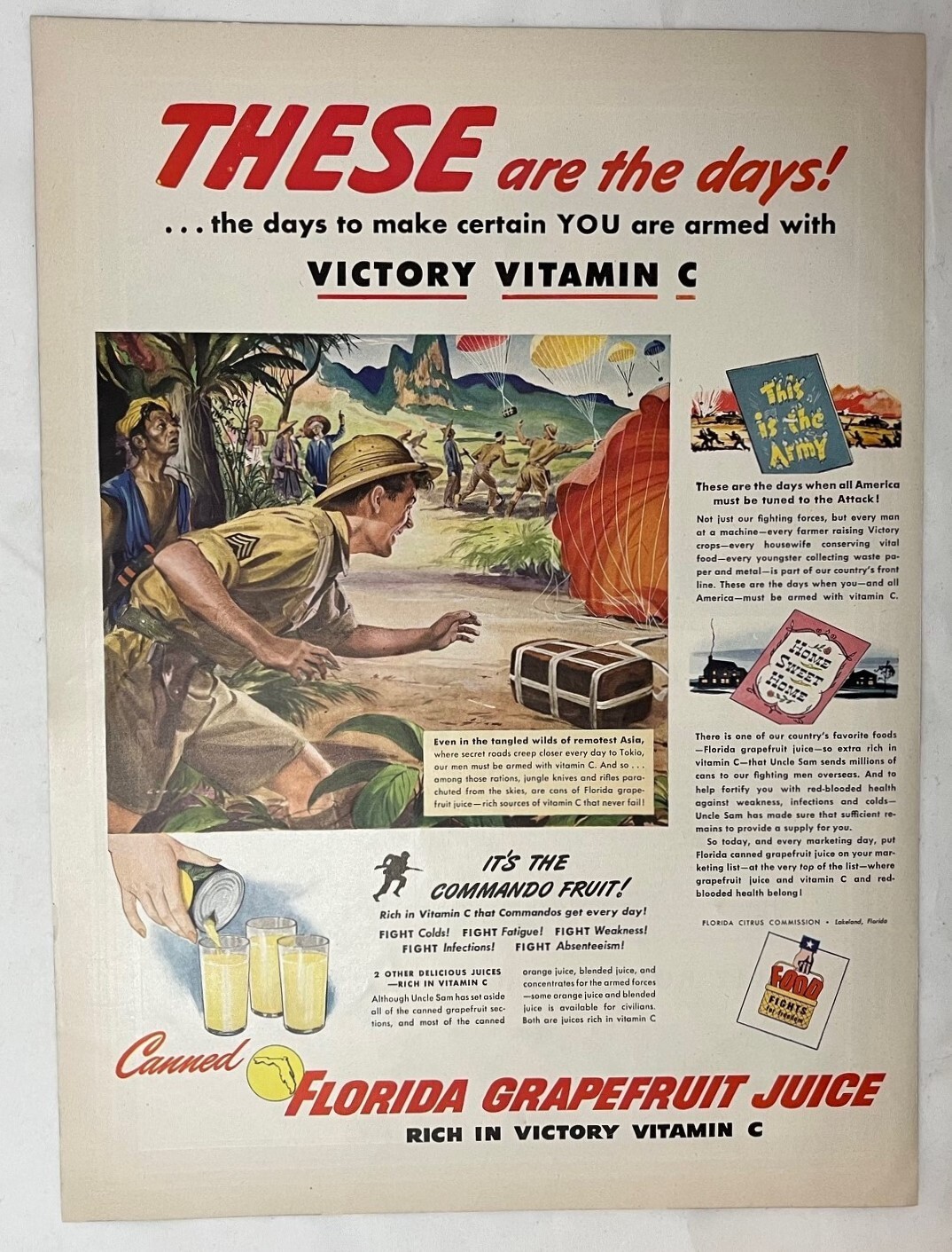 1944 Florida Grapefruit Juice Print Ad WW2 Era The Commando Fruit Air ...