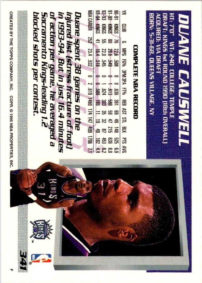1994 Topps Duane Causwell #341 Sacramento Kings Basketball Card | eBay