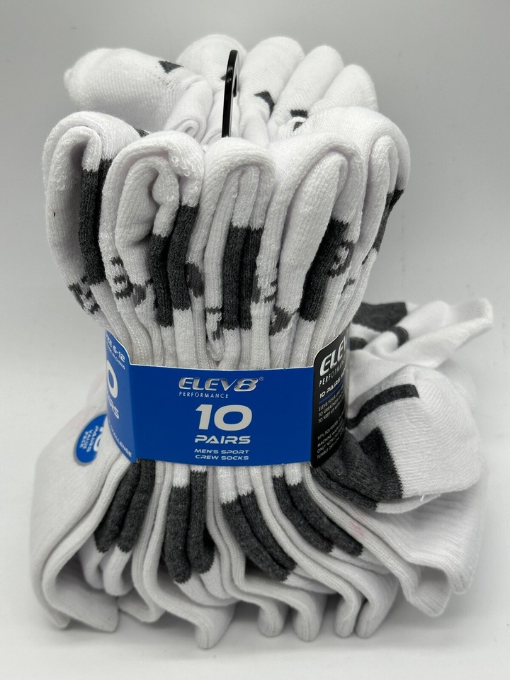10 PAIR PACK ELEV8 MENS PERFORMANCE SPORT CREW SOCKS SIZE 6-12 ...