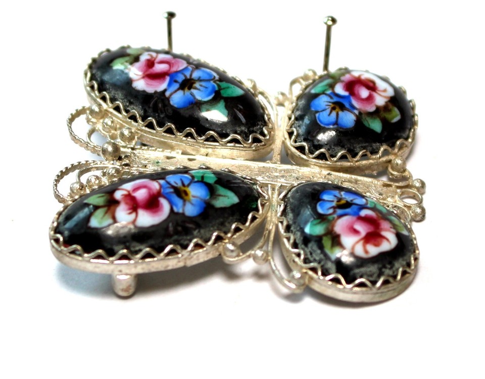 Vintage Genuine Russian Enamel Hand Painted Brooch with Handmade ...