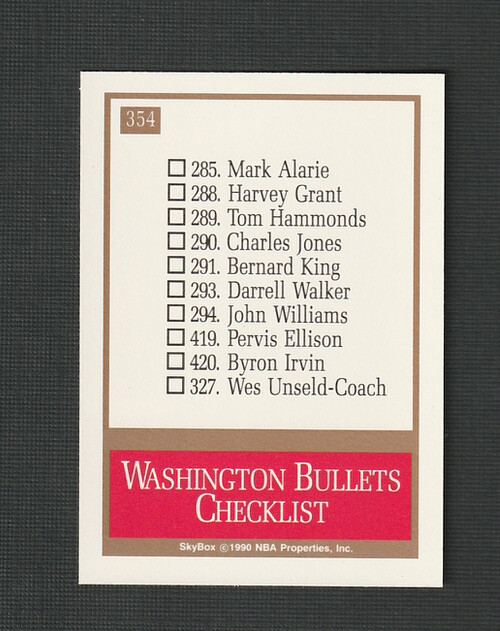 1990-91 Skybox Washington Bullets Team Card Checklist #354 | eBay