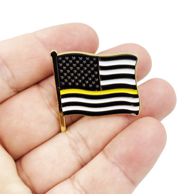 Dispatcher Thin Gold Line American Waving Flag Lapel Pin 1.25" with 2 ...