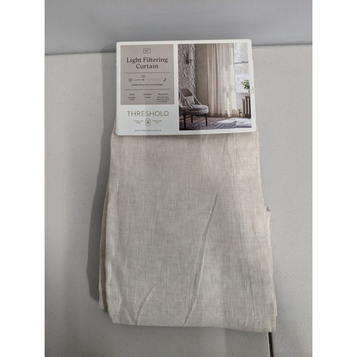 Threshold Light Filtering Linen Window Curtain Panel- Natural Linen ...
