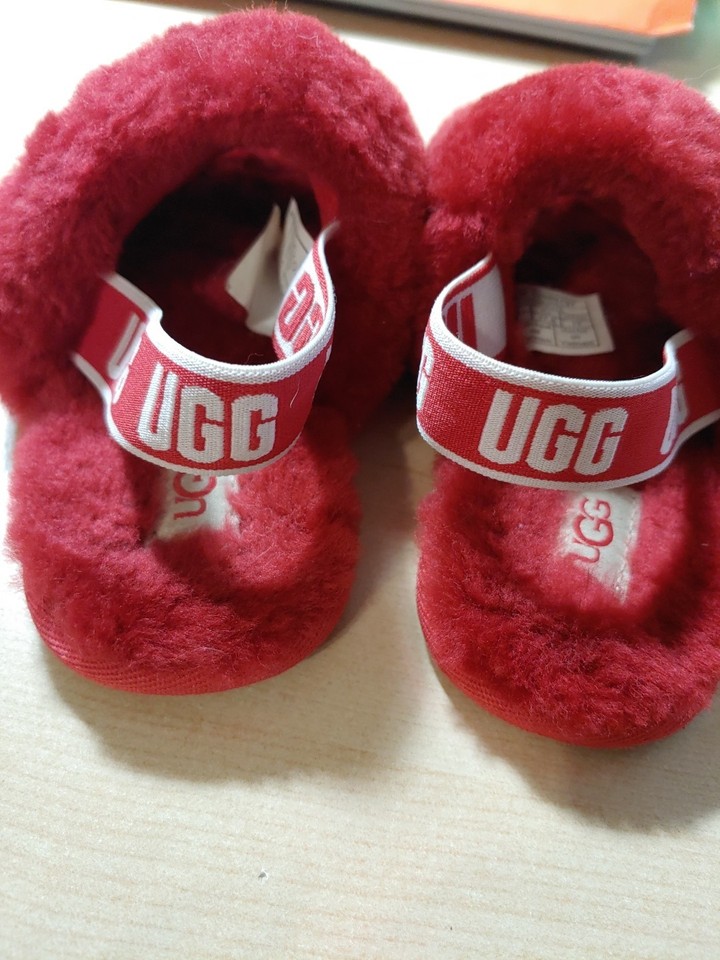 Children's Size 10 UGG Slippers Red Fluffy | eBay UK