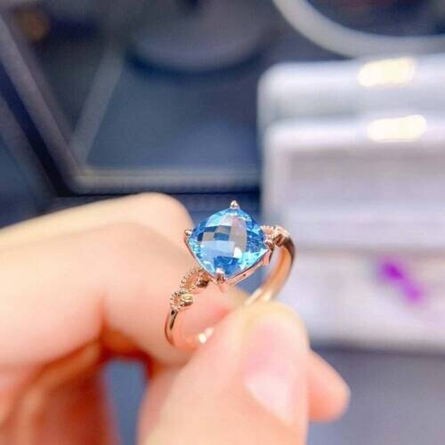 2.50Ct Cushion Cut Lab-Created Blue Topaz Women's Ring 14k Rose Gold ...