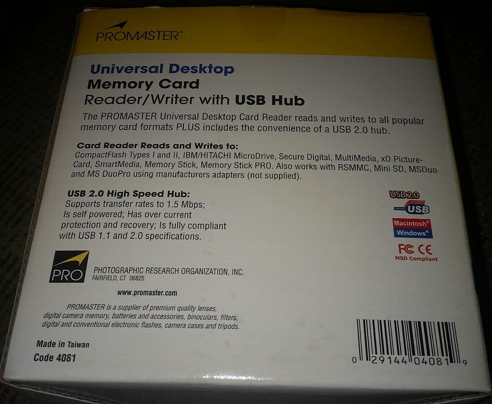NEW! ProMaster USB 2.0 Multi Memory Card Reader SD/MS SDHC with USB HUB ...