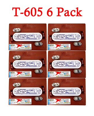 x6 | Trojan T-605 6 Volt 210Ah Flooded Lead Acid GC2 Deep Cycle Battery ...