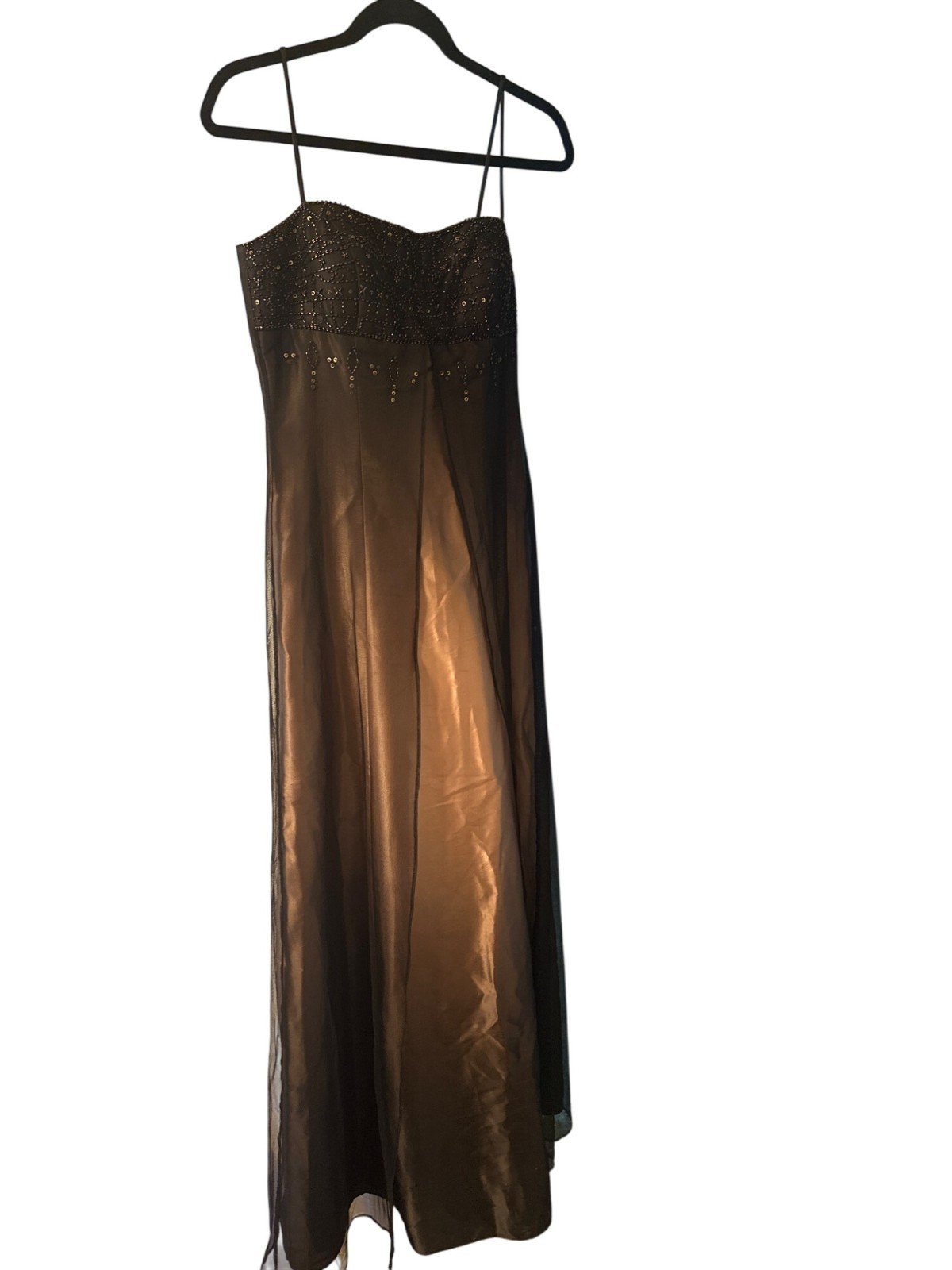Vintage 90s Y2K Brow Bronze Beaded Evening Gown Size … - Gem