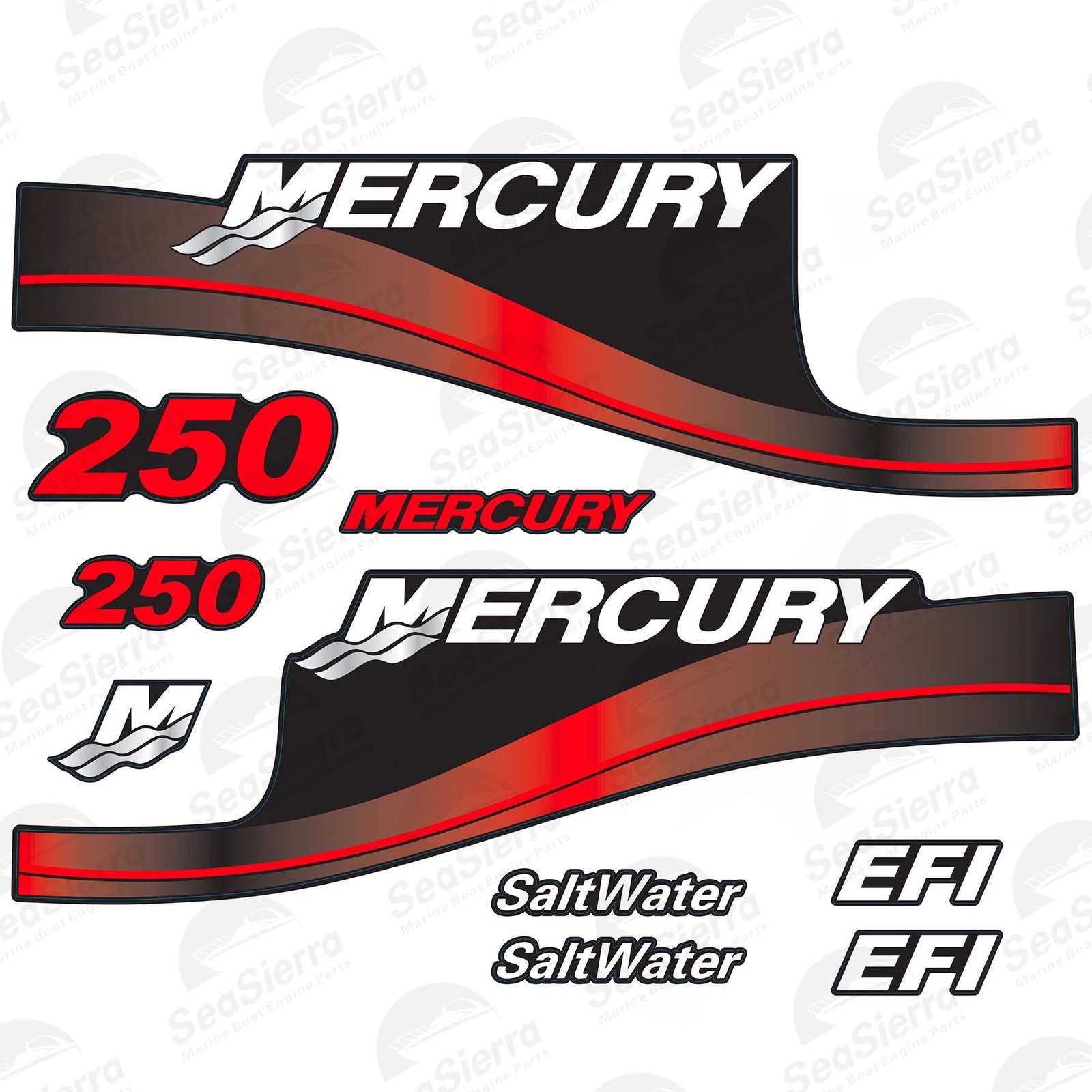 Mercury 250 EFI saltwater red outboard decal sticker set | eBay