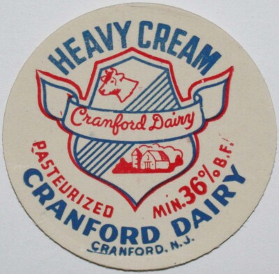 Vintage milk bottle cap CRANFORD DAIRY Heavy Cream barn silo cow New ...