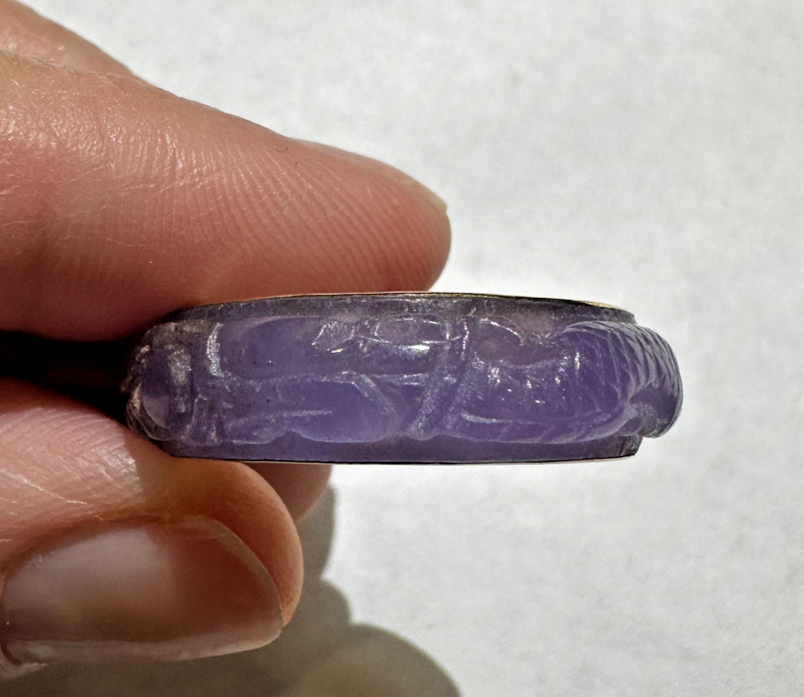 QVC Hallmarks 14k Gold Lavender Celadon Carved Jade Dragon Band Sz 11.5 ...