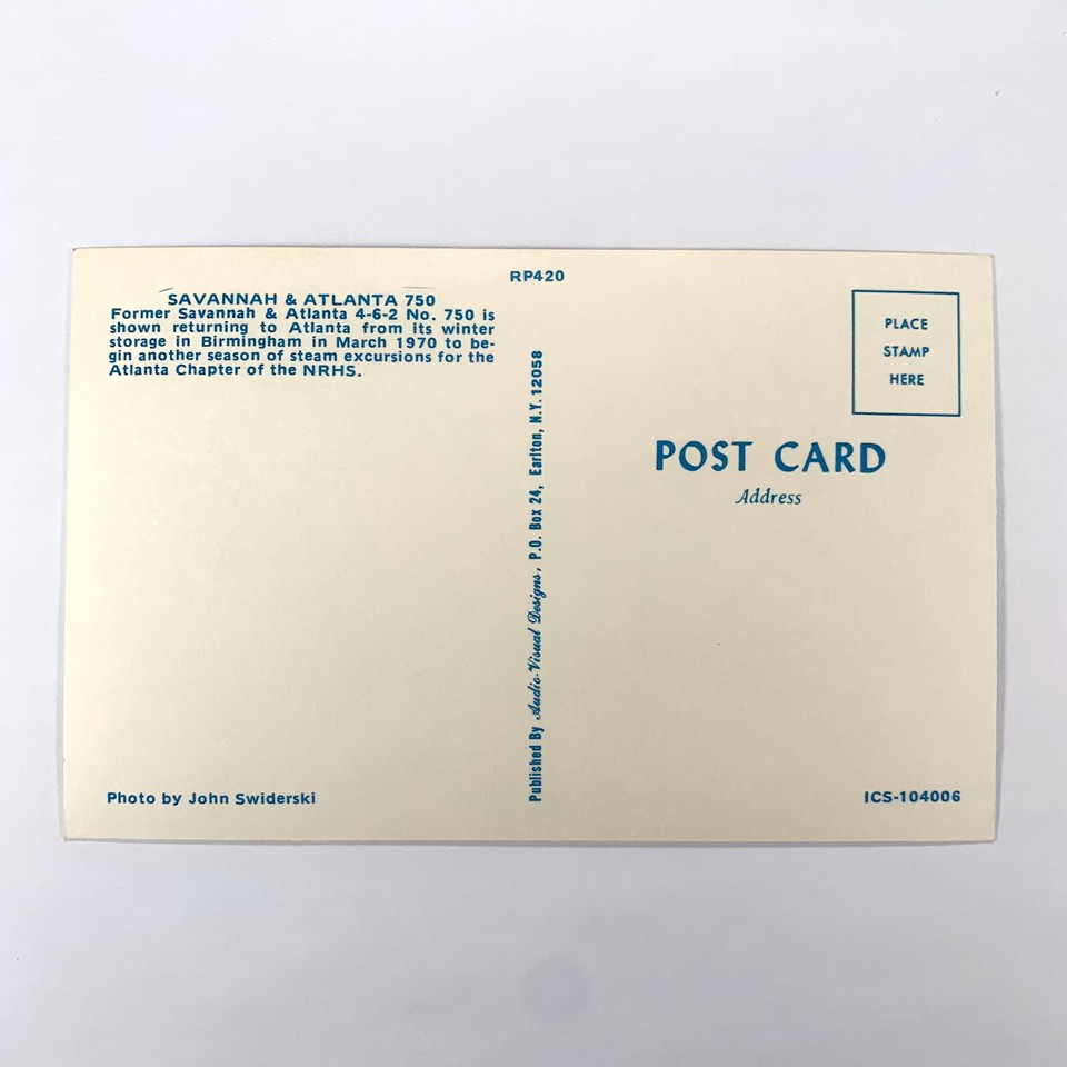 Postcard Railroad Train Savannah Atlanta 750 Steam Engine 4-6-2 1970s ...