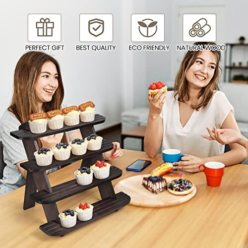 4-Tier Wooden Riser Display Stand Farmhouse Cupcake Stand for Jewelry ...