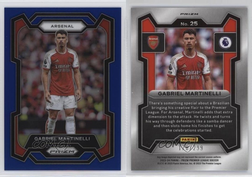 2023-24 Panini Prizm Premier League Blue 178/299 Gabriel Martinelli #25 ...
