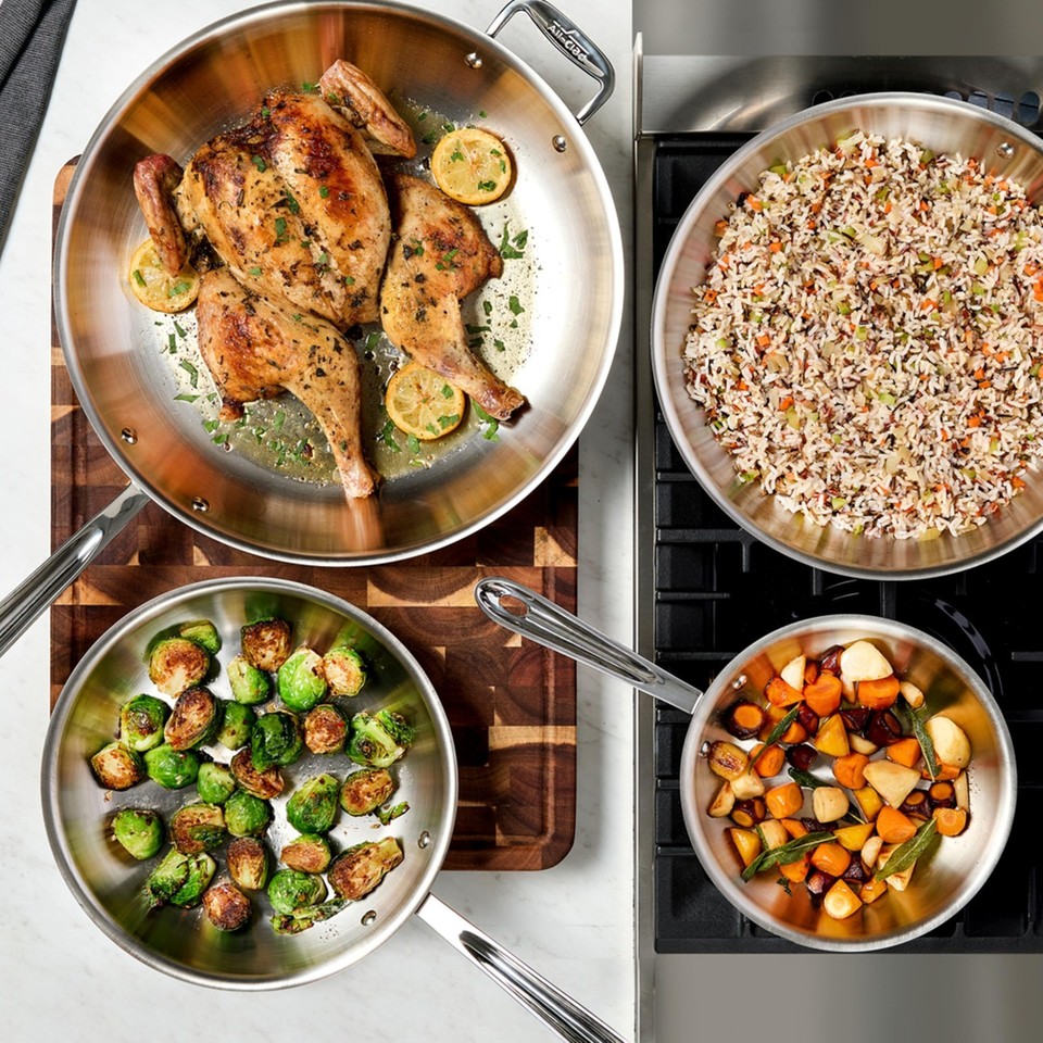 All-Clad D3 12" Stainless Steel Frying pan W/Lid, 3-Ply Stainless Steel ...