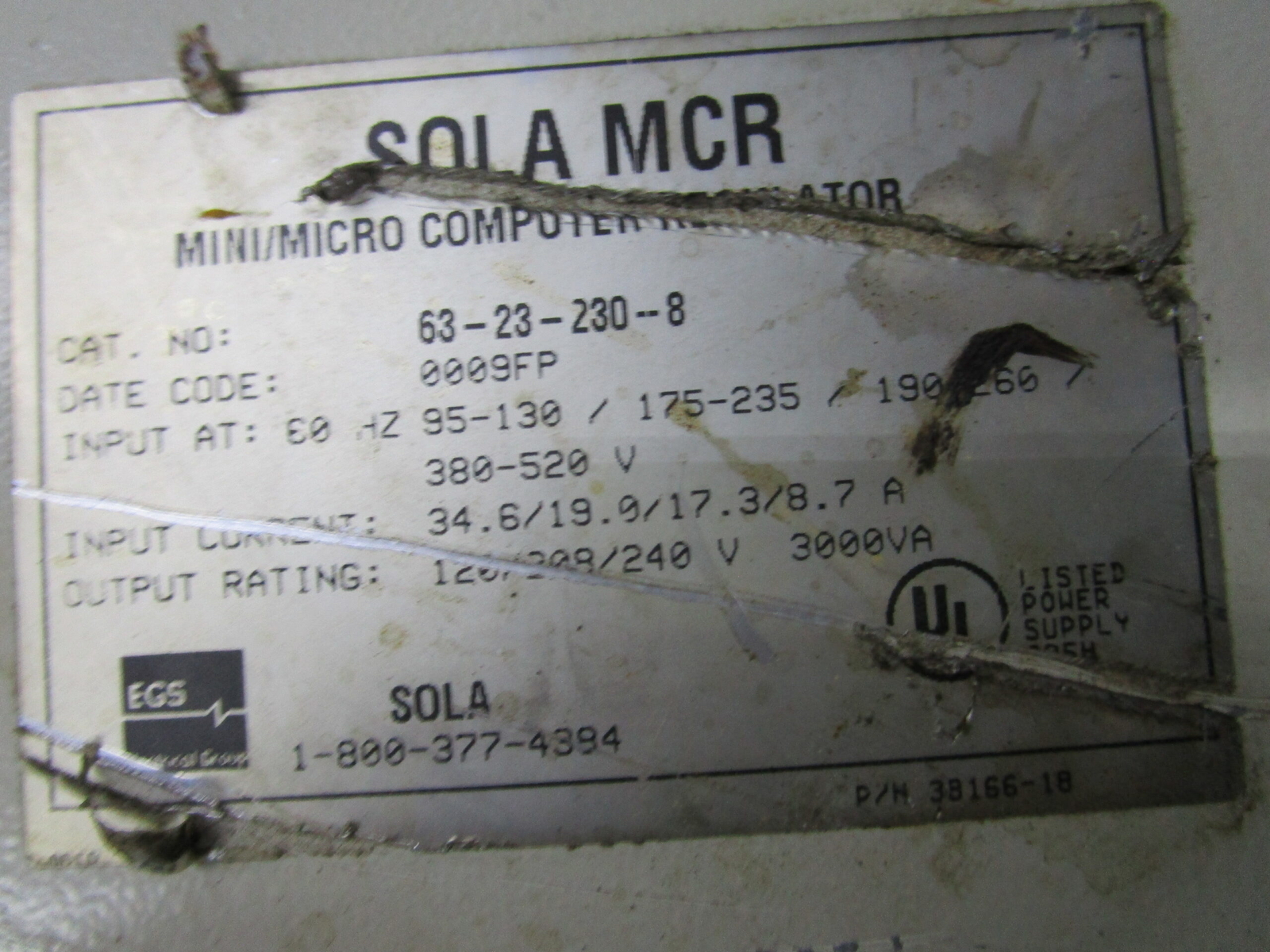 EMERSON SOLA 3000VA TRANSFORMER 63-23-230-8 480HV/120LV 1YEAR WARRANTY ...
