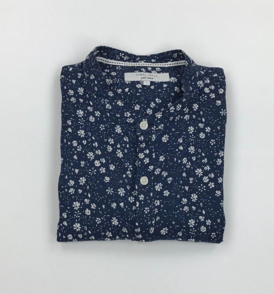 Men's Navy Blue & White Nigel Hall Shirt Large L Line… - Gem