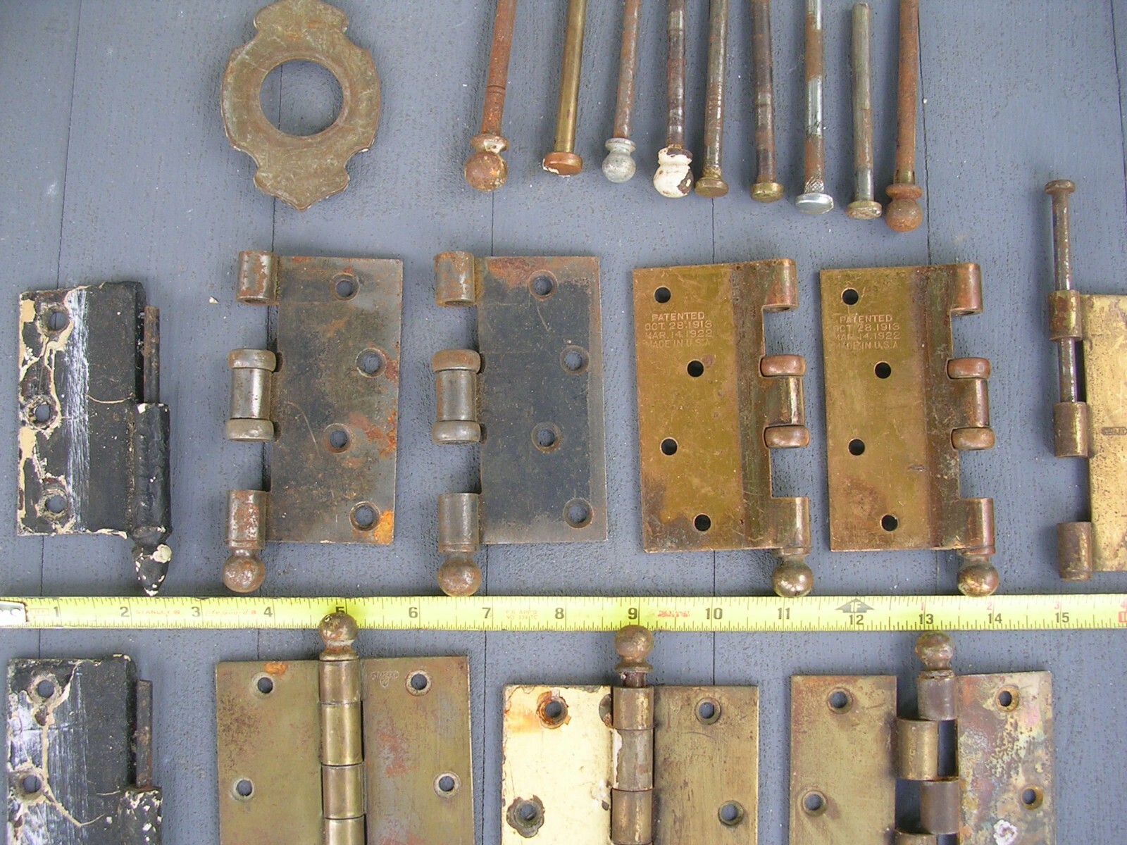 9 Antique Hinge pins,& Hinge parts,Please look at all pictures.Ask ...