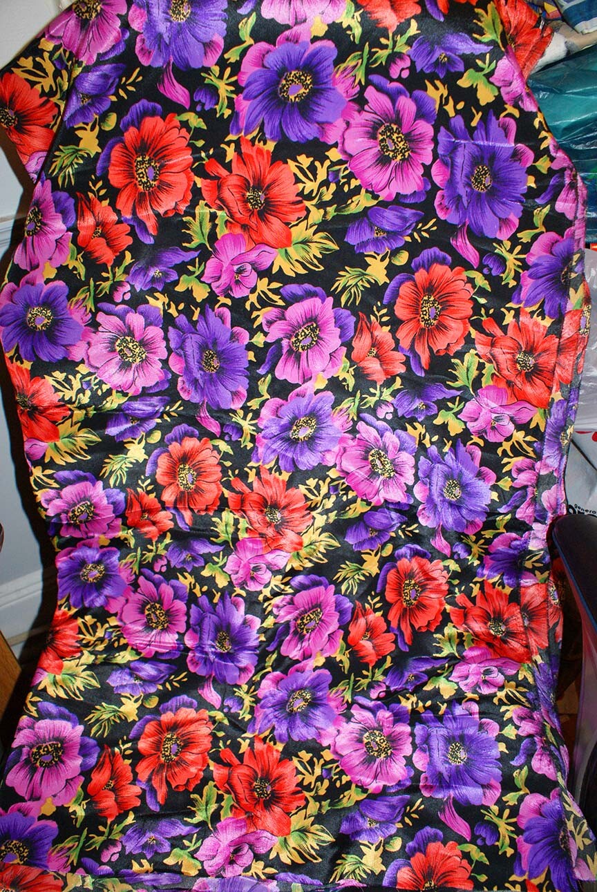 Jewel Tone Floral Polyester Flower Fabric Lining 3+ Yards Sewing Craft ...