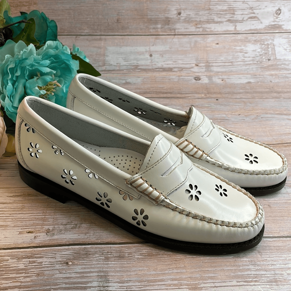 GH BASS Whitney Flower Cut Out Leather Penny Loafer White | eBay