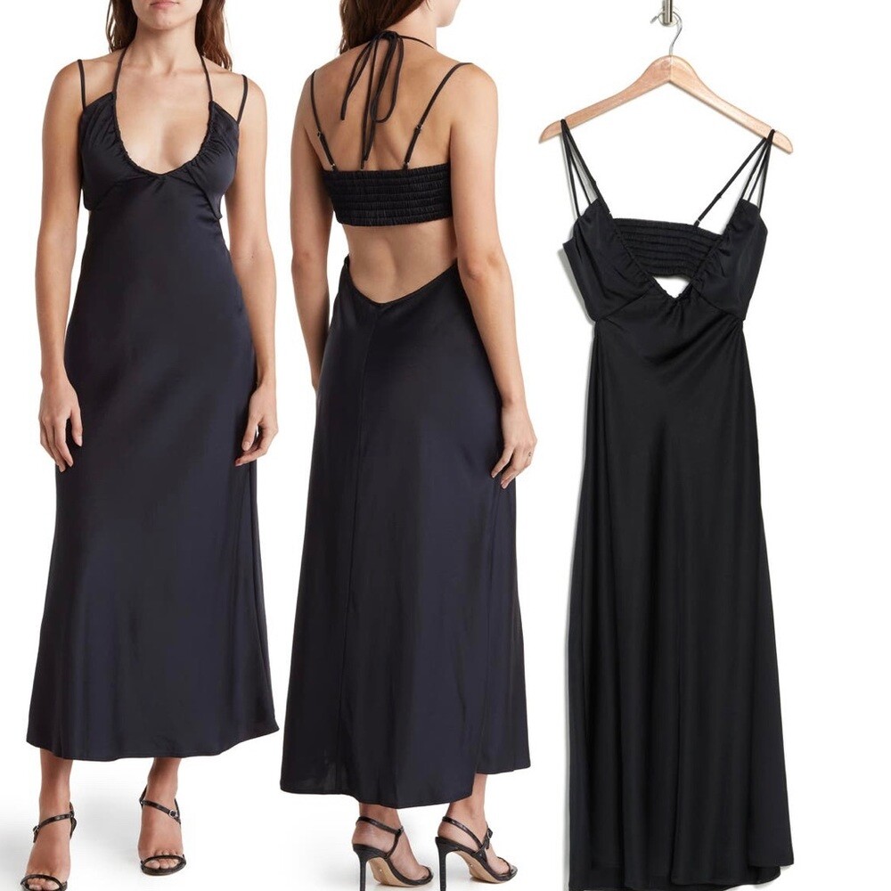 ALC Sienna Halter Neck Satin Midi Dress Black US 10 MSRP $495 | eBay