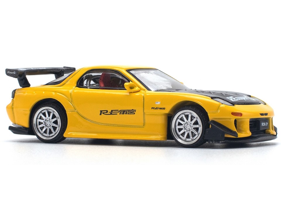 MAZDA RX7 (FD) "RE AMEMIYA" WIDEBODY RHD YELLOW 1/64 MODEL BY POP RACE ...