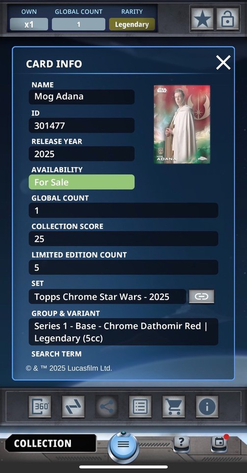 Topps Digital Star Wars Card Trader Legendary Mog Adana Dathomir Red ...