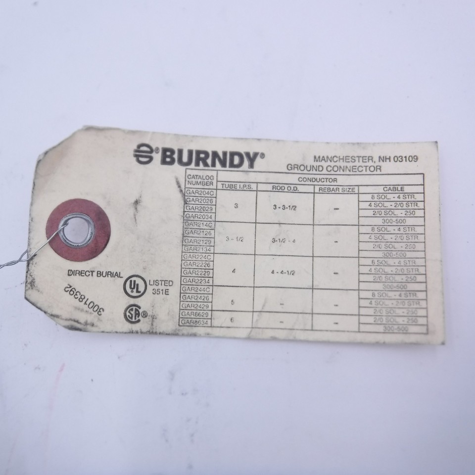 Burndy Mechanical Grounding Connector Cable 300-500 kcmil, 4"-4-1/2 ...