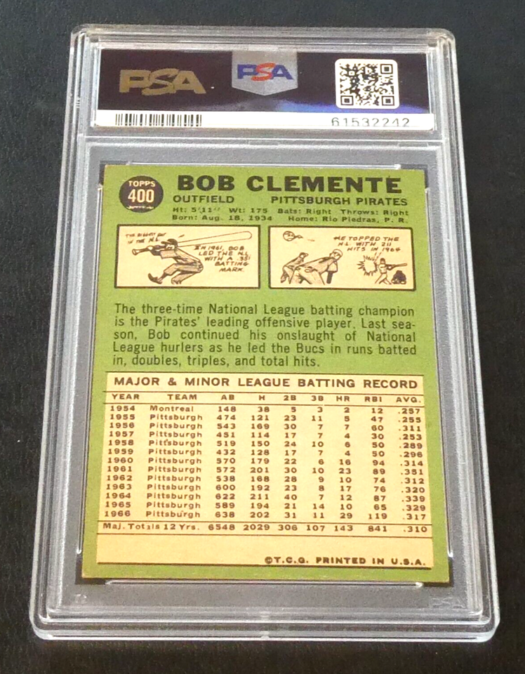 1967 Topps Bob Clemente #400 Baseball Card PSA 8 NM-MT Centered ...
