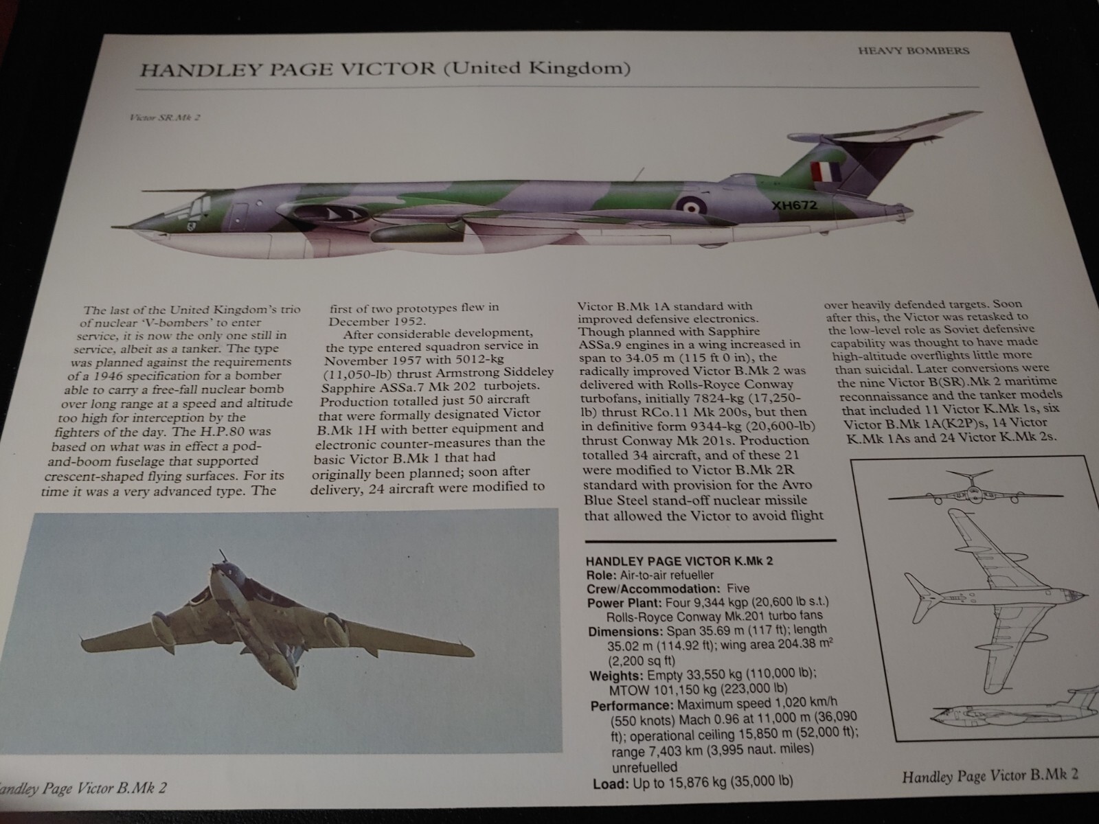 Handley Page Victor Bomber Picture Out of Print Article Spec Sheet Wall ...
