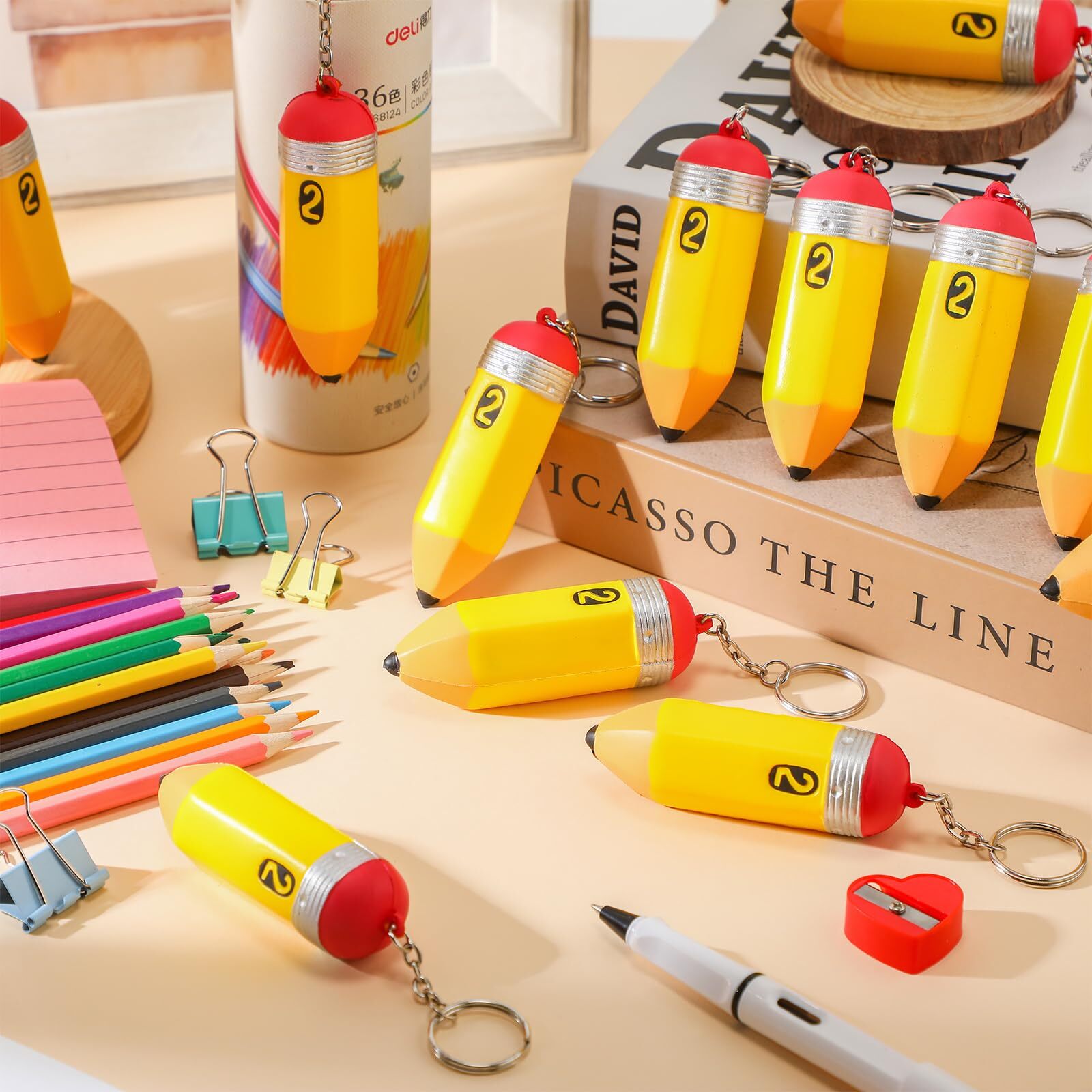 Huquary 25 Pcs Teacher Pencil Keychains Foam Squeeze Back to School ...
