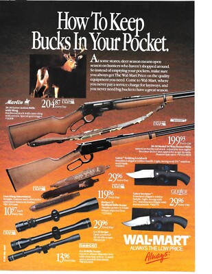 1991 WALMART HUNTING GEAR FLYER, 1 PG, 2 SIDED, GUNS, KNIVES, MAGAZINE ...