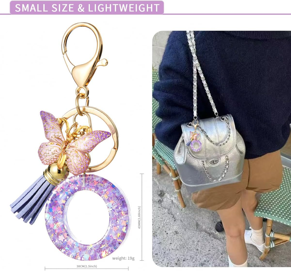 Initial Letter Keychains for Women Purple Pink Keychain with Butterfly ...