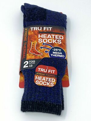 Tru Fit Unisex Heated Blue Black Crew Socks 1 Pair Xtreme Thermal -25 C ...