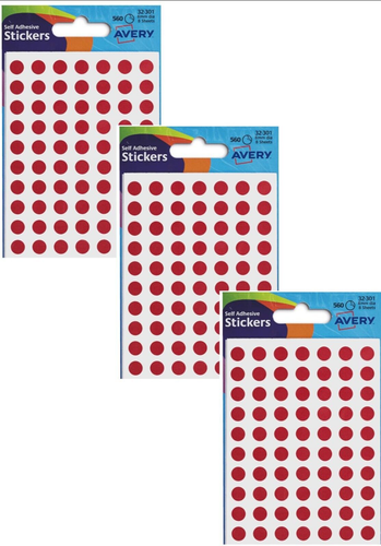 Avery 8mm Round dot Stickers RED Coloured Circles Sticky Labels (520 ...