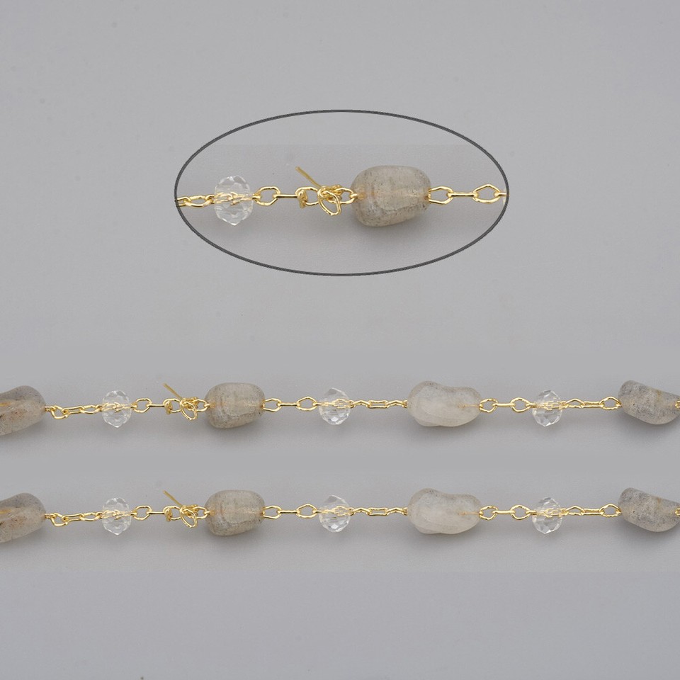 10M/Roll Handmade Natural Gemstone BeadCable Chains with Rondelle Glass ...
