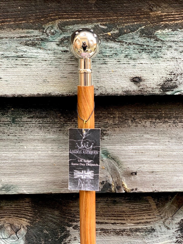 Wooden Foldable Walking Stick & Golf Ball Silver Handle - Elegant ...