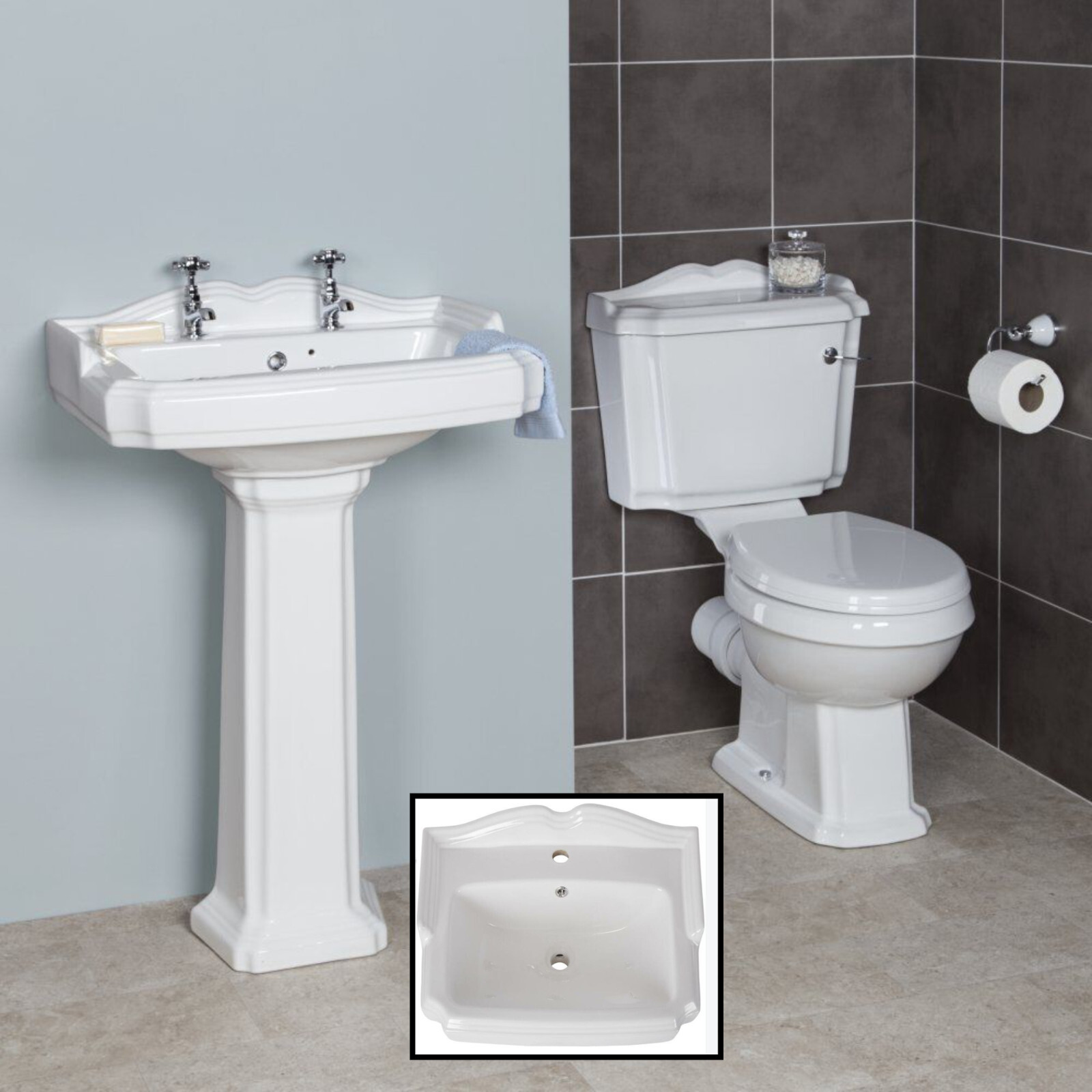 Traditional Style Close Coupled Victorian Toilet Soft Close Seat basin ...