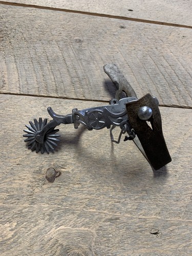 Antique Western Cowboy Boot Spur, Wrought Iron with Leather Strap 20 ...