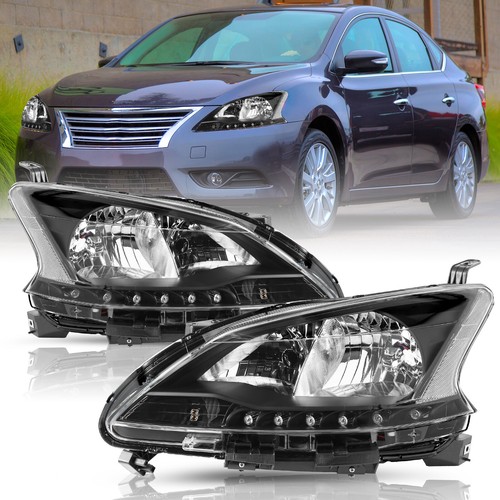 Headlights Assembly For 2013-2015 Nissan Sentra Black Headlamps 13-15 ...