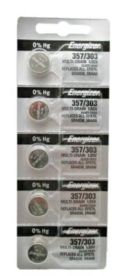Energizer 357/303 Silver Oxide Coin Cell Batteries SR44SW 5 Pack USA ...