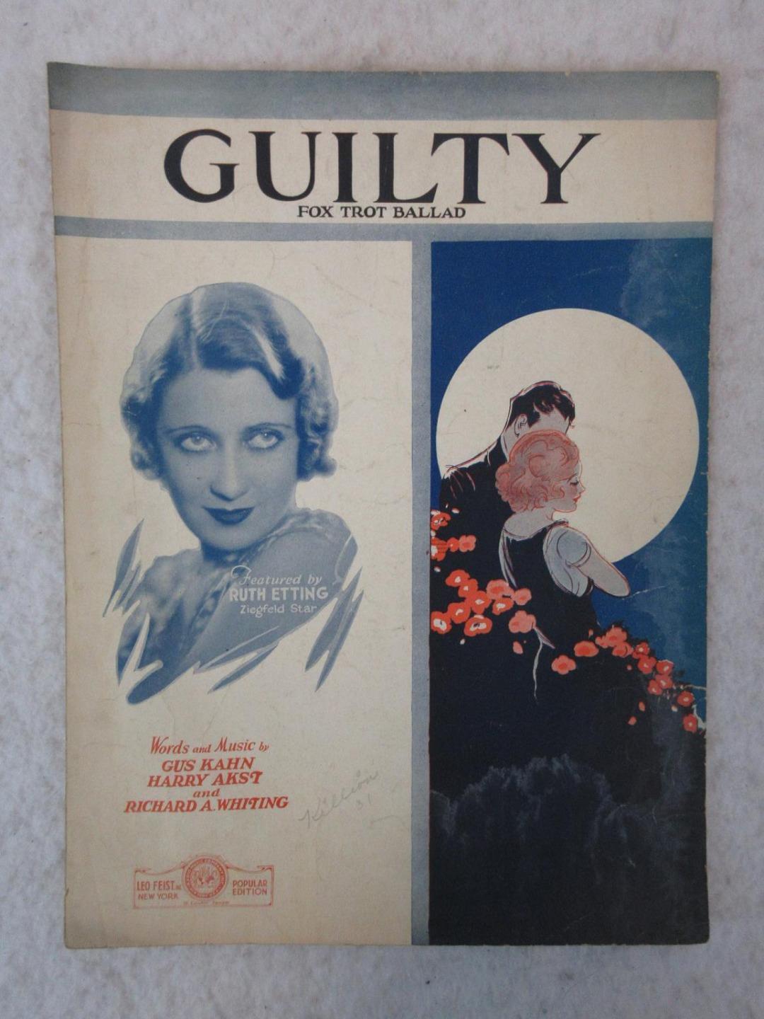 Vintage GUILTY Fox Trot Ballad 1931 Leo Feist Inc., NY RUTH ETTING ...
